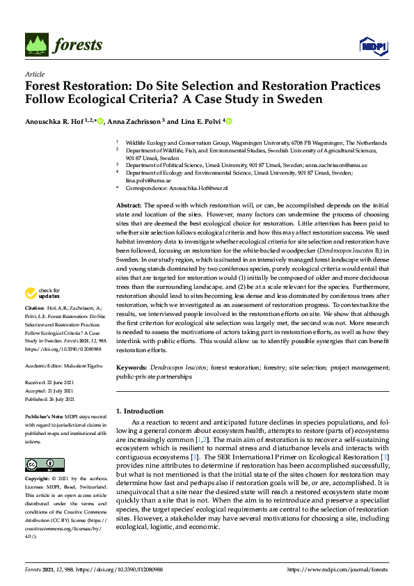 (PDF) Forest Restoration: Do Site Selection and Restoration Practices ...
