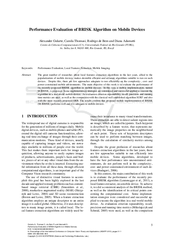 (PDF) Performance Evaluation of BRISK Algorithm on Mobile Devices