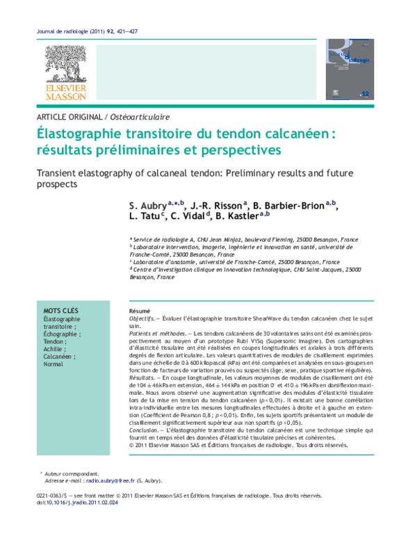(PDF) Élastographie Transitoire Du Tendon Calcanéen : Résultats ...