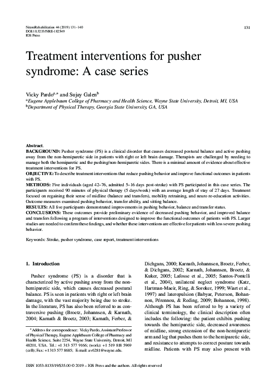 (PDF) Treatment interventions for pusher syndrome: A case series