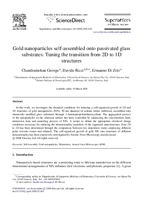 (PDF) Gold nanoparticles self-assembled onto passivated glass ...