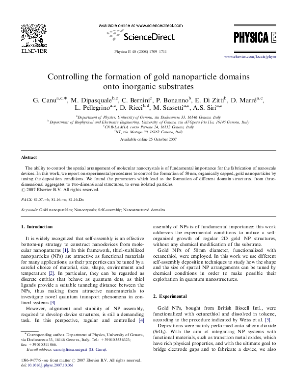 (PDF) Controlling the formation of gold nanoparticle domains onto ...
