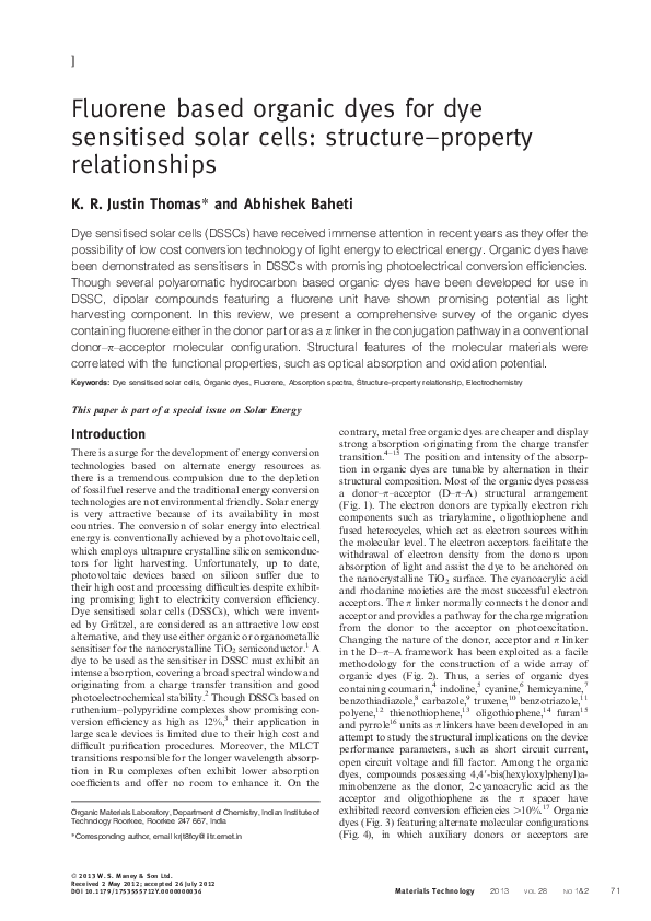 (PDF) Fluorene based organic dyes for dye sensitised solar cells: structure–property relationships