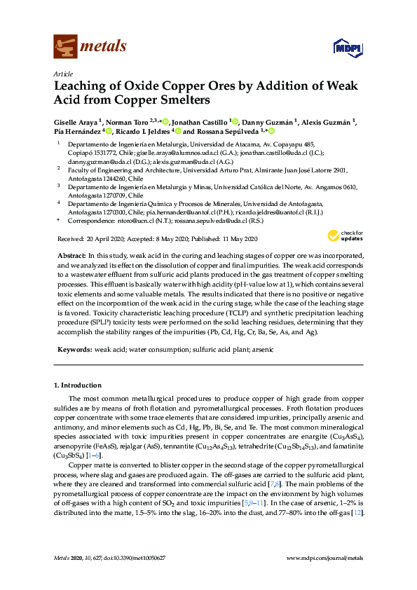 (PDF) Leaching of Oxide Copper Ores by Addition of Weak Acid from ...
