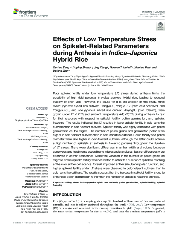 (PDF) Effects of Low Temperature Stress on Spikelet-Related Parameters ...