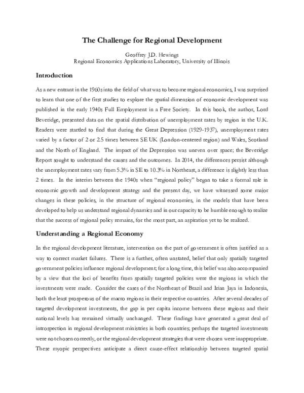 (PDF) The Challenge for Regional Development