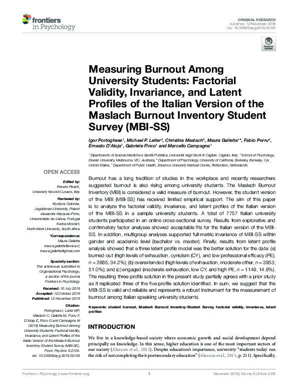 (PDF) Measuring Burnout Among University Students: Factorial Validity, Invariance, and Latent ...