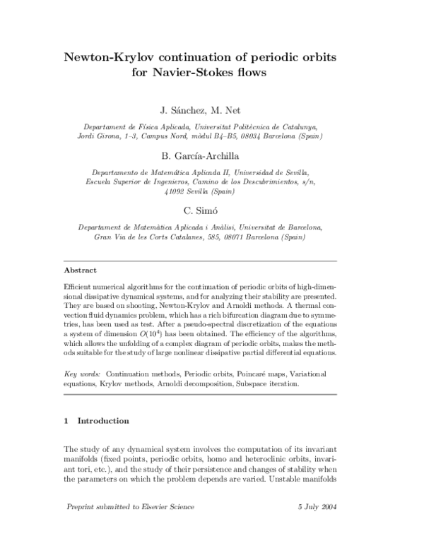 (PDF) Newton–Krylov continuation of periodic orbits for Navier–Stokes flows