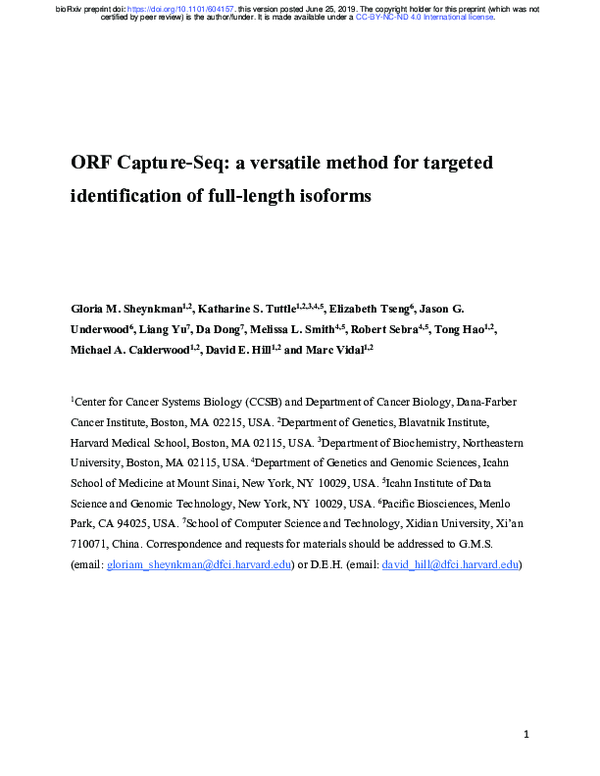 (PDF) ORF Capture-Seq: a versatile method for targeted identification of full-length isoforms