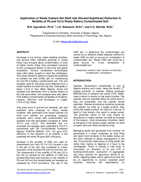 (PDF) Application of Waste Cashew Nut Shell Ash Showed Significant ...