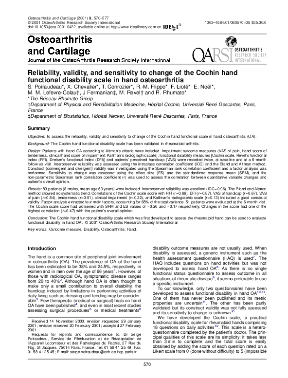 (PDF) Reliability, validity, and sensitivity to change of the Cochin ...