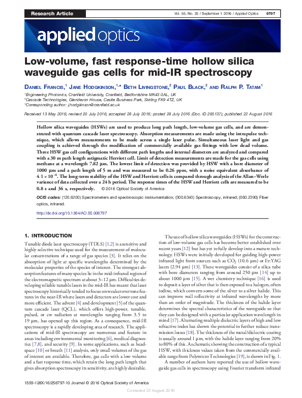 (PDF) Low-volume, fast response-time hollow silica waveguide gas cells ...