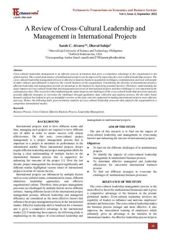 (PDF) A Review of Cross Cultural Leadership and Management in ...