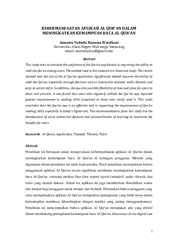 (PDF) KEBERMANFAATAN APLIKASI AL QUR'AN DALAM MENINGKATKAN KEMAMPUAN BACA AL QUR'AN