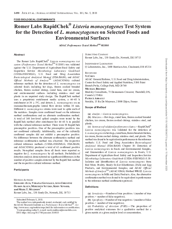 (PDF) Romer Labs RapidChek®Listeria monocytogenes Test System for the ...