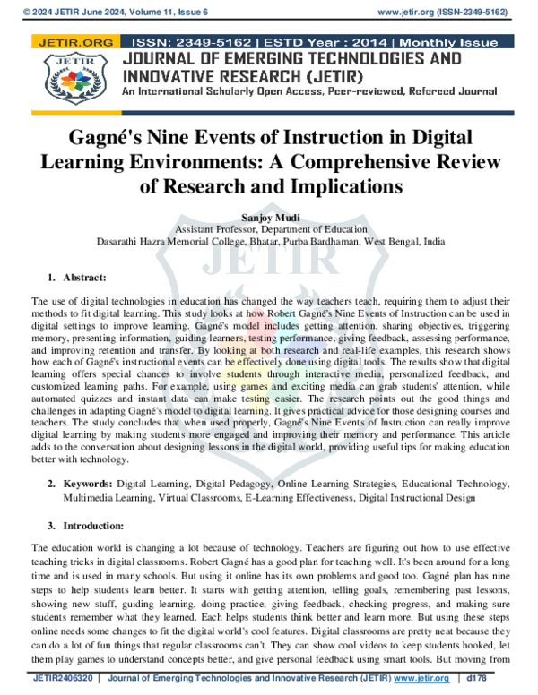 (PDF) Gagné's Nine Events of Instruction in Digital Learning Environments: A Comprehensive ...