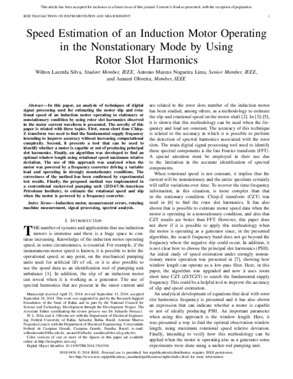 (PDF) Speed Estimation of an Induction Motor Operating in the Nonstationary Mode by Using Rotor ...