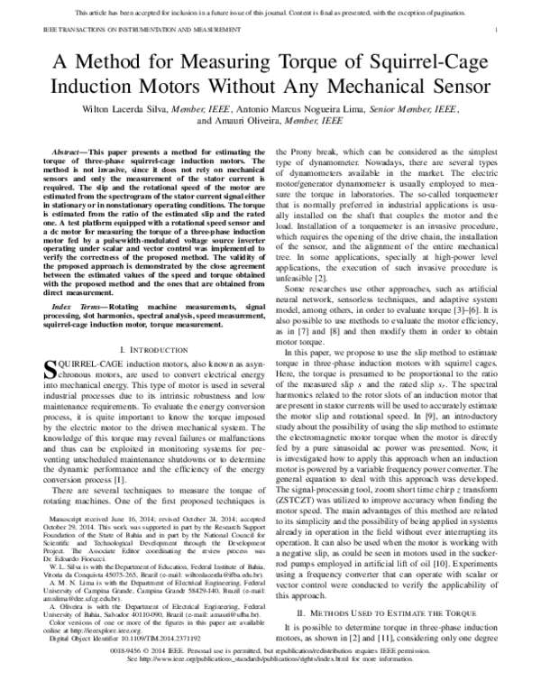 (PDF) A Method for Measuring Torque of Squirrel-Cage Induction Motors Without Any Mechanical ...