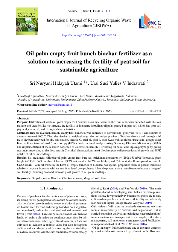(PDF) Oil palm empty fruit bunch biochar fertilizer as a solution to increasing the fertility of ...