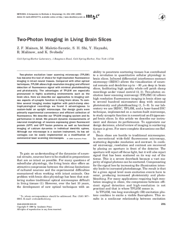 (PDF) Two-Photon Imaging in Living Brain Slices