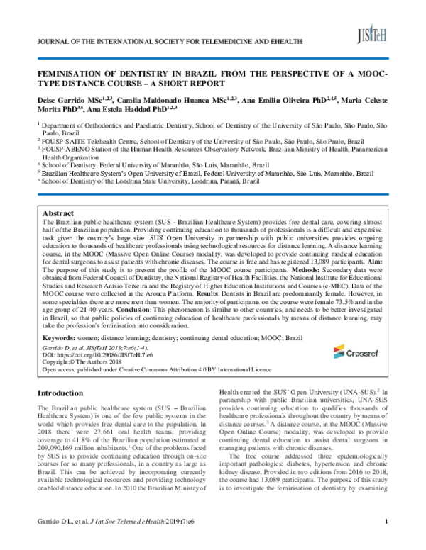 (PDF) Feminisation of Dentistry in Brazil from the Perspective of a ...