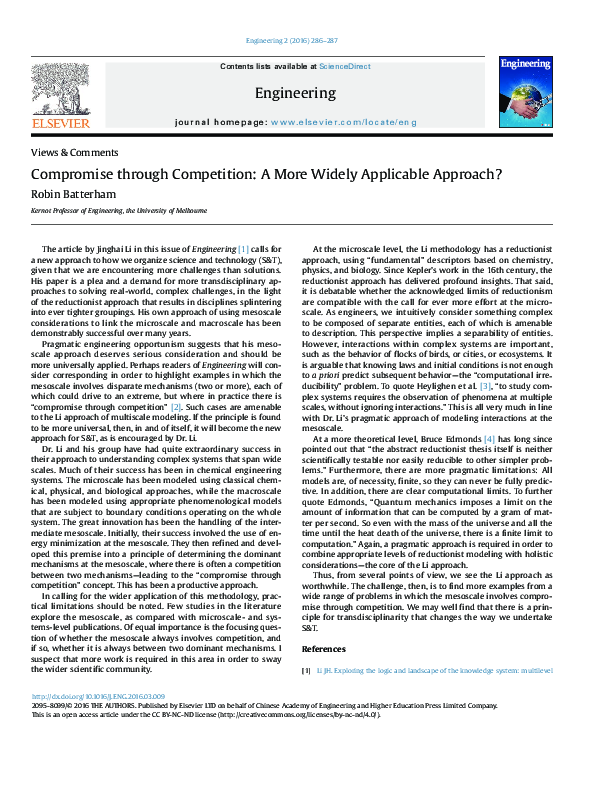 (PDF) Compromise through Competition: A More Widely Applicable Approach?