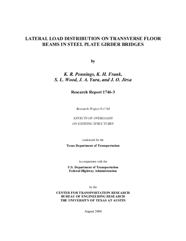 (PDF) Lateral Load Distribution on Transverse Floor Beams in Steel ...
