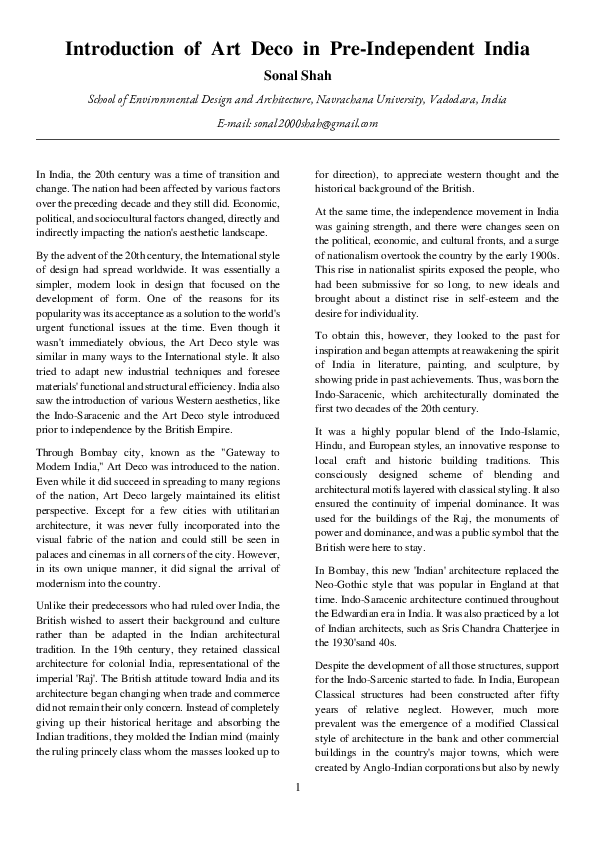 (PDF) Introduction of Art Deco in Pre-Independent India