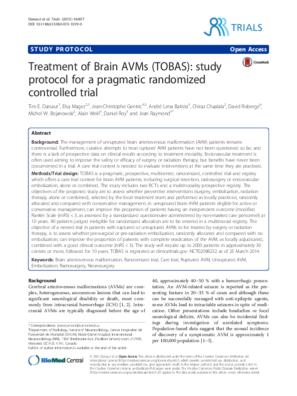 (PDF) Treatment of Brain AVMs (TOBAS): study protocol for a pragmatic ...