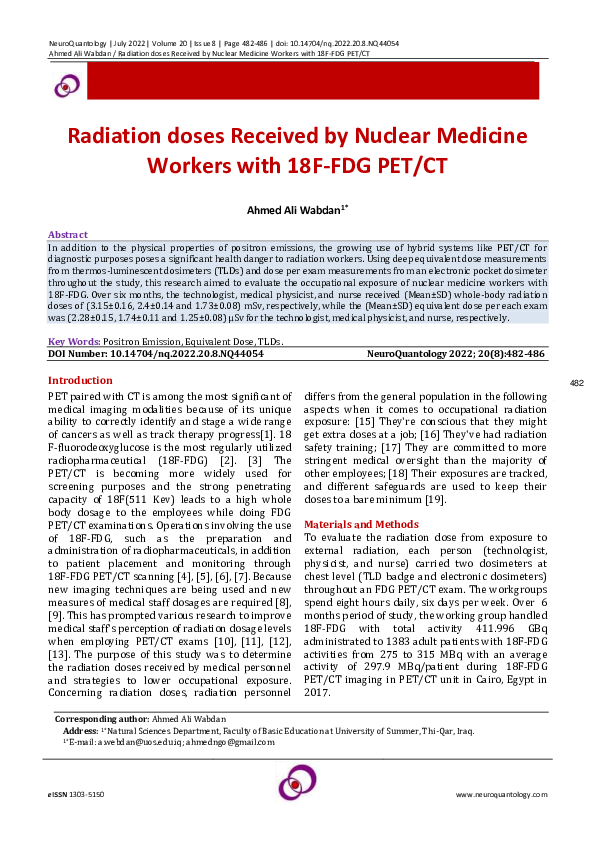 (PDF) Radiation doses Received by Nuclear Medicine Workers with 18F-FDG ...