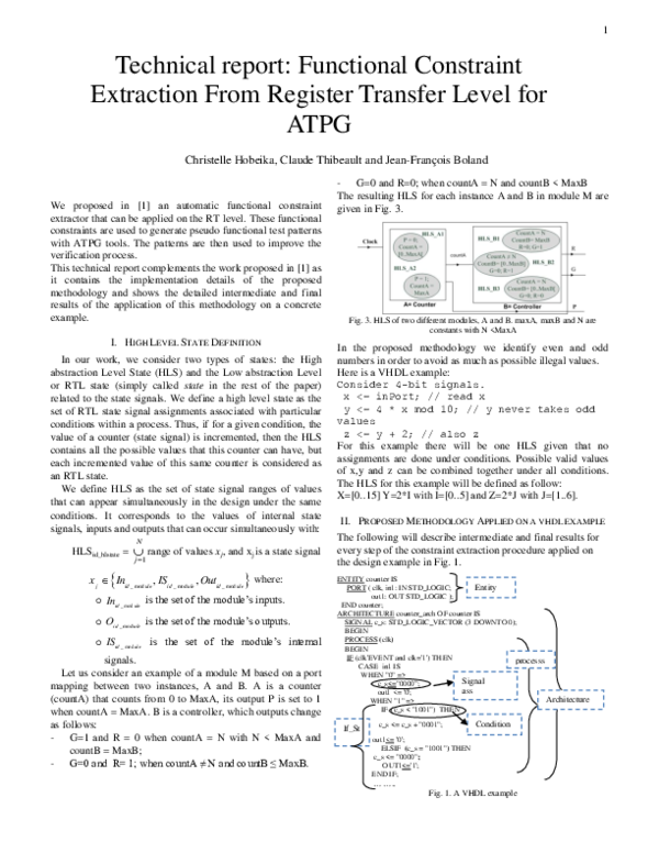 (PDF) Technical report: Functional Constraint Extraction From Register Transfer Level for ATPG