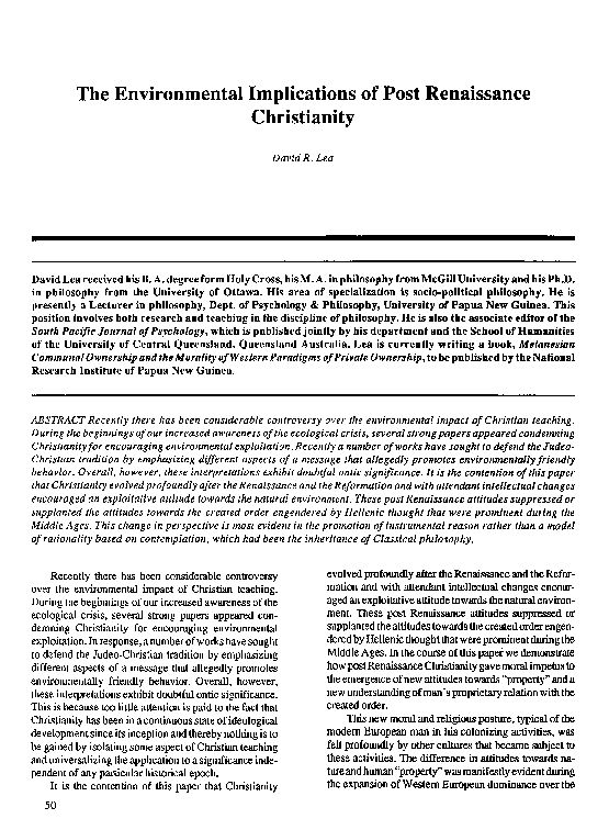 (PDF) The environmental implications of post renaissance Christianity