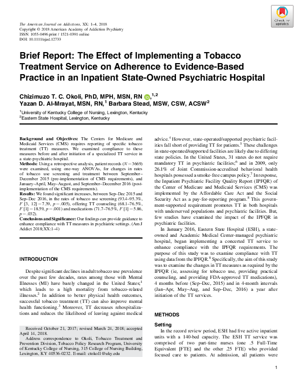 (PDF) Brief Report: The effect of implementing a tobacco treatment ...