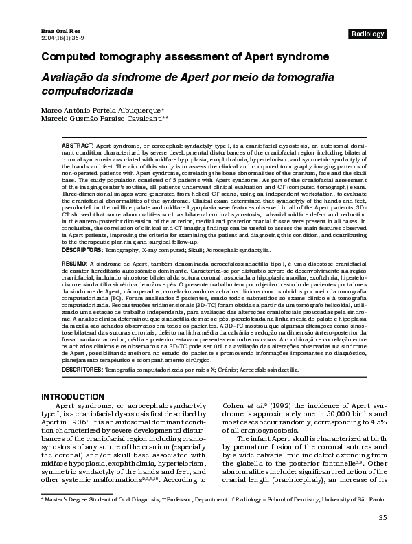 (PDF) Computed tomography assessment of Apert syndrome