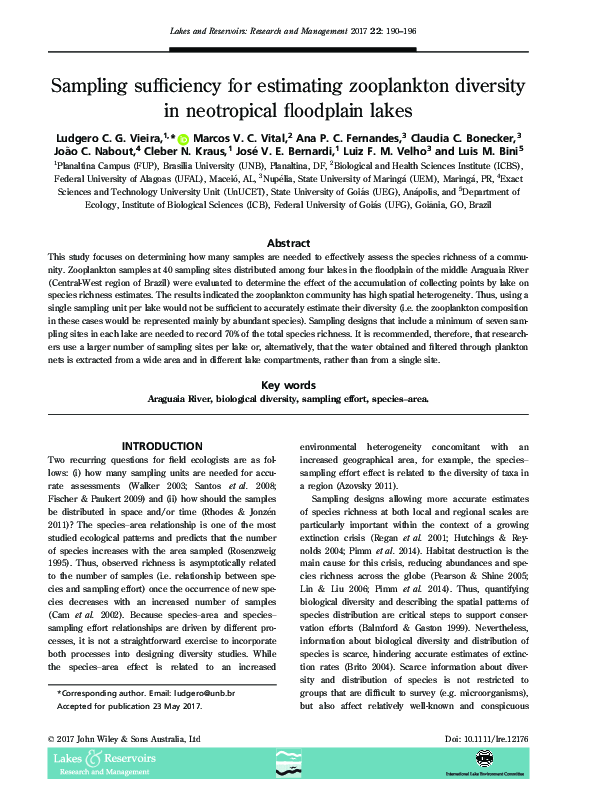 (PDF) Sampling sufficiency for estimating zooplankton diversity in ...
