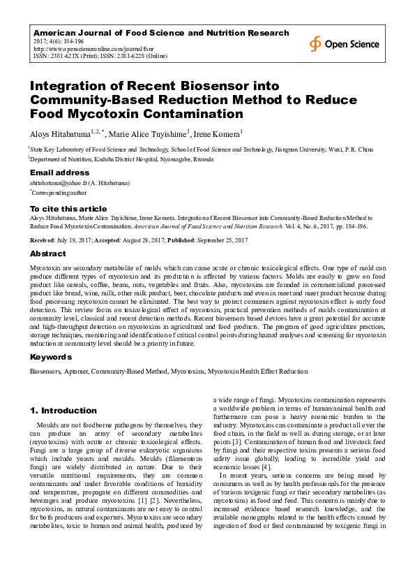 (PDF) Integration of Recent Biosensor into Community-Based Reduction ...