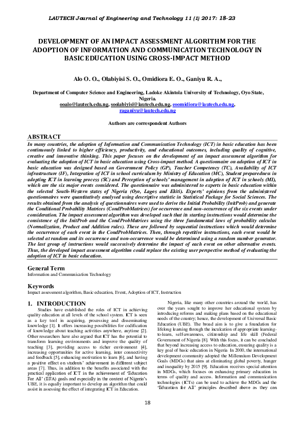 (PDF) Development of an Impact Assessment Algorithm for the Adoption of Information and ...