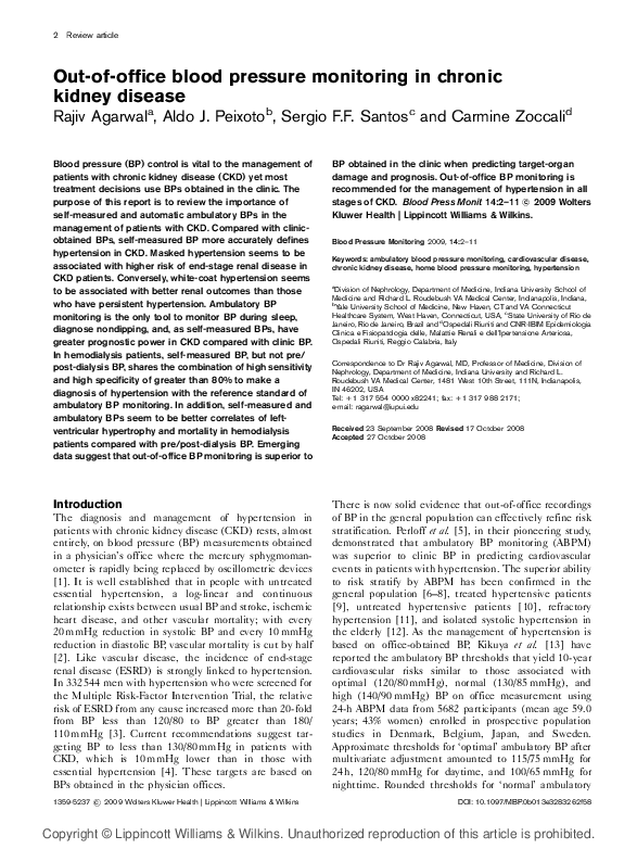 (PDF) Out-of-office blood pressure monitoring in chronic kidney disease
