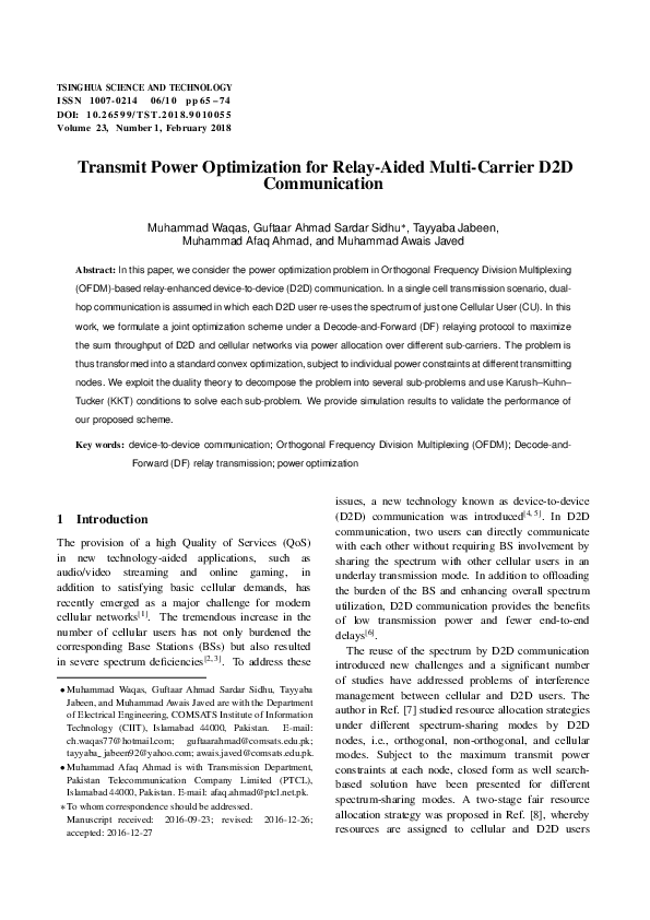 (PDF) Transmit power optimization for relay-aided multi-carrier D2D communication