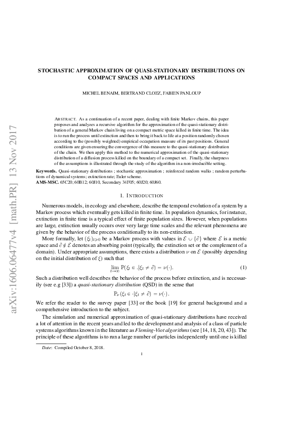 (PDF) Stochastic approximation of quasi-stationary distributions on compact spaces and applications