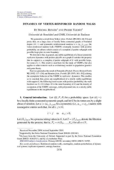 (PDF) Dynamics of vertex-reinforced random walks