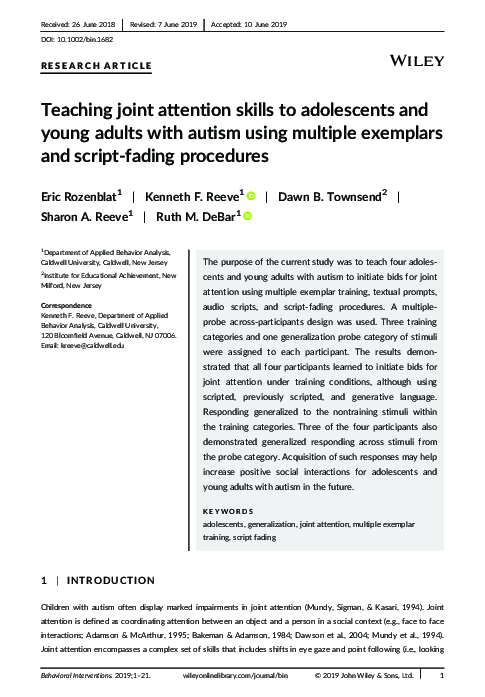 (PDF) Teaching joint attention skills to adolescents and young adults ...