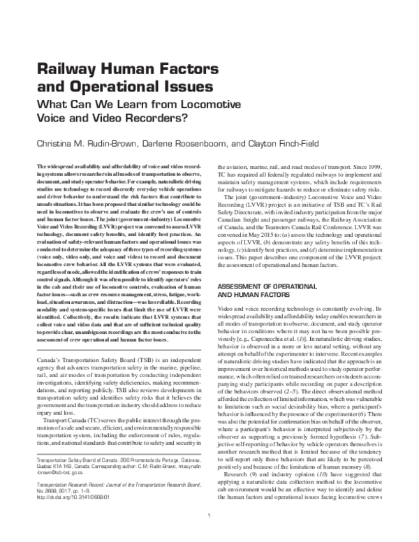 (PDF) Railway Human Factors and Operational Issues