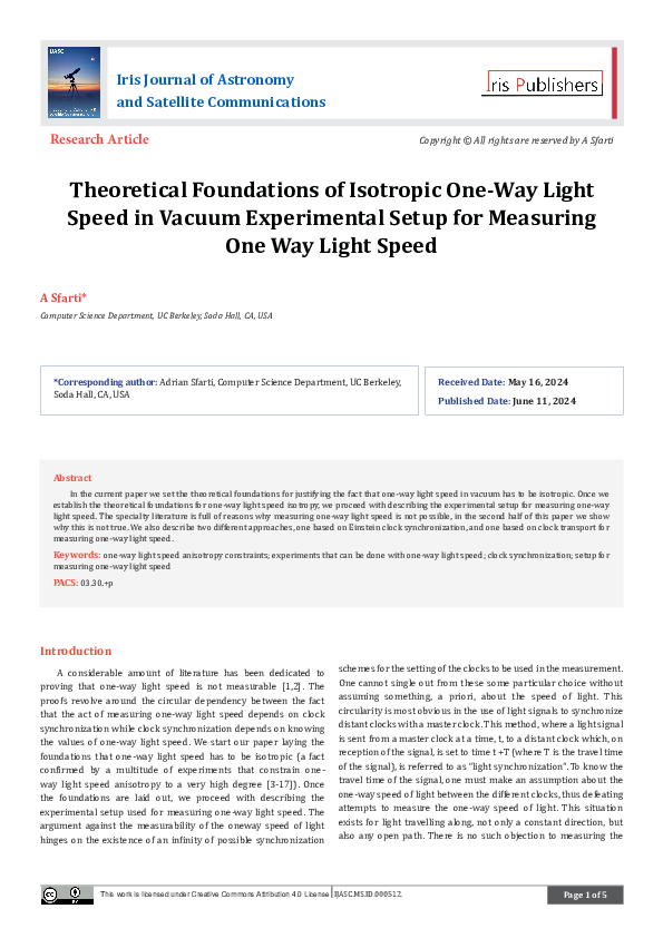 (PDF) Theoretical Foundations of Isotropic One-Way Light Speed in ...