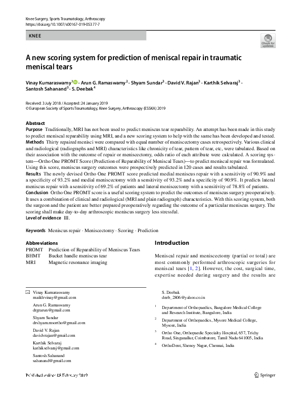(PDF) A new scoring system for prediction of meniscal repair in ...