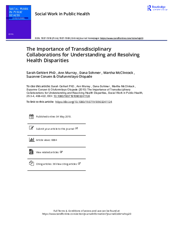 (PDF) The Importance of Transdisciplinary Collaborations for ...