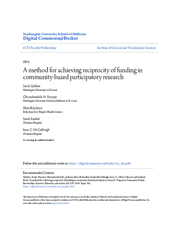 (PDF) A Method for Achieving Reciprocity of Funding in Community-Based ...