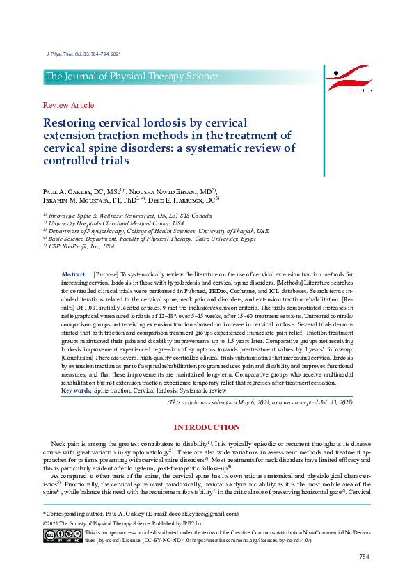 (PDF) Restoring cervical lordosis by cervical extension traction ...