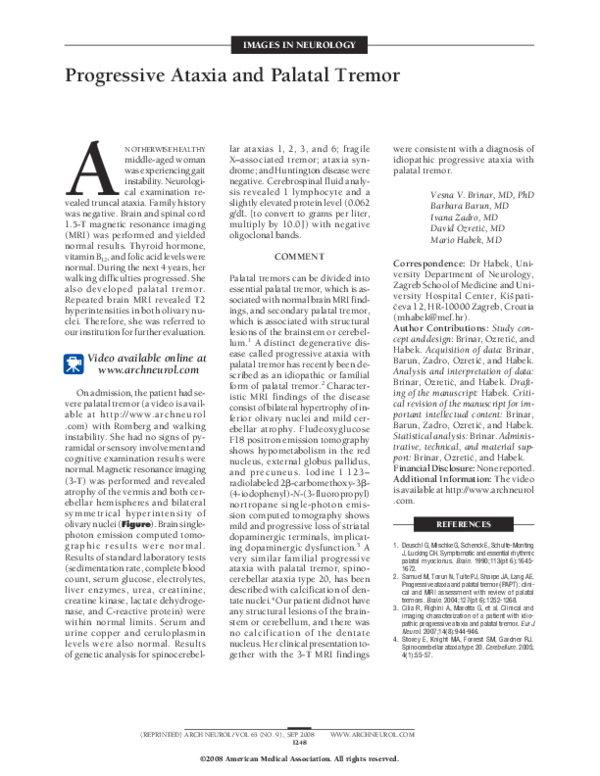 (PDF) Progressive Ataxia and Palatal Tremor