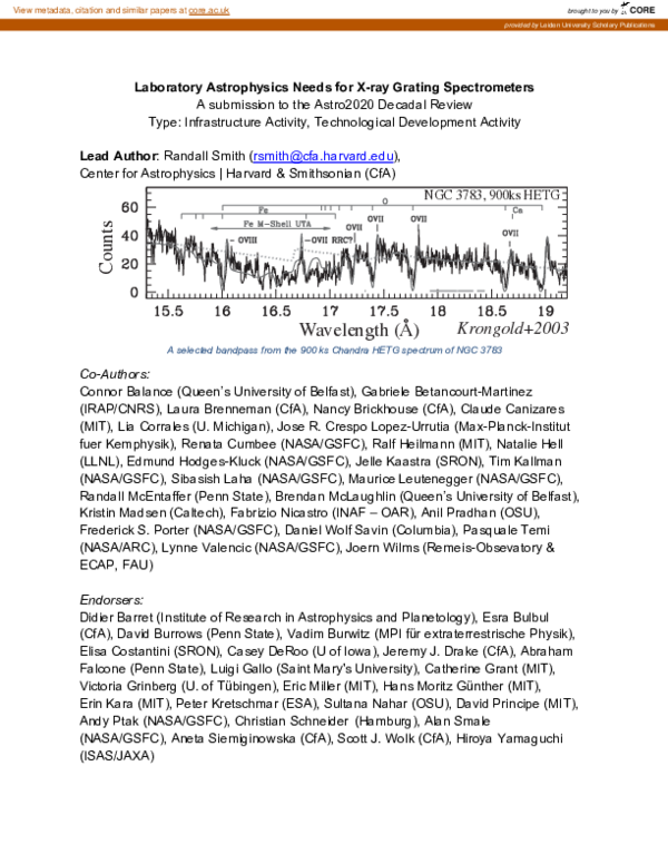 (PDF) Laboratory Astrophysics Needs for X-ray Grating Spectrometers